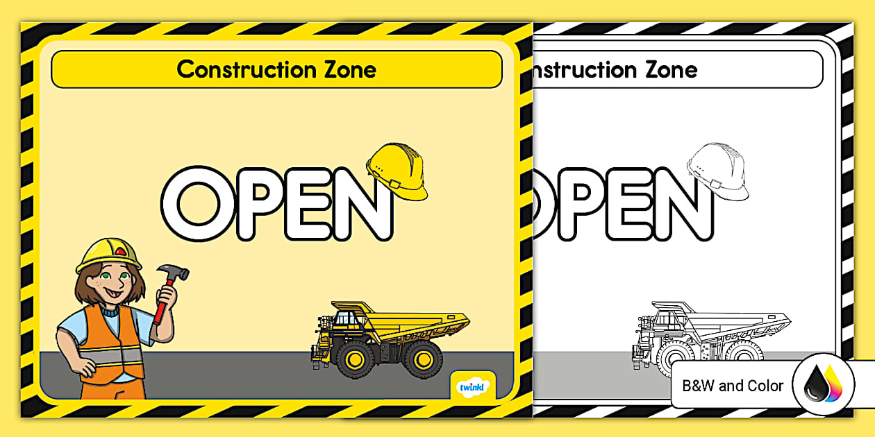 Construction Zone Dramatic Play Open Sign - Twinkl
