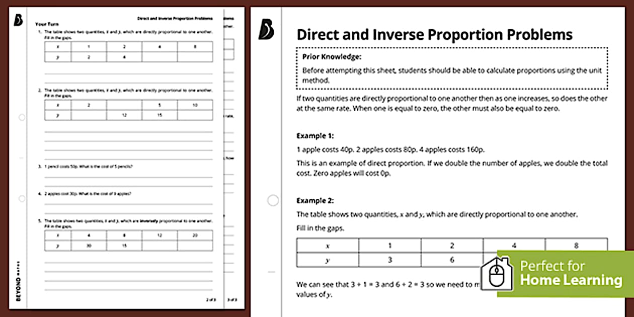 👉 Direct and Inverse Proportion KS3 Walkthrough Worksheet