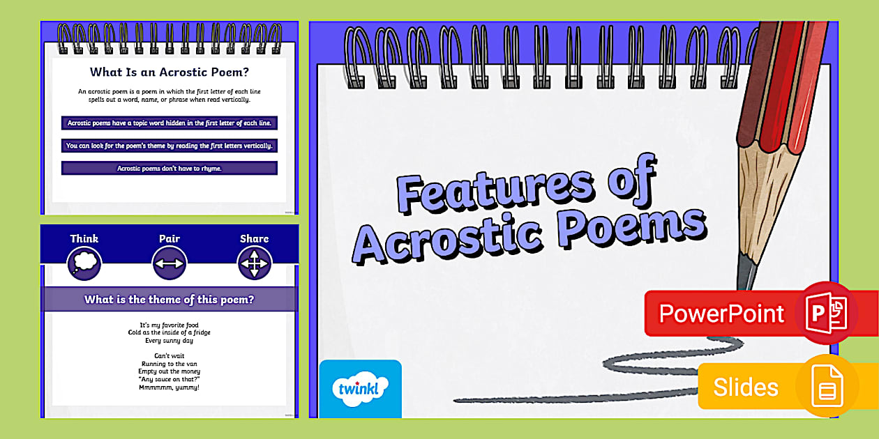 Features of Acrostic Poems PowerPoint & Google Slides for 3rd-5th Grade