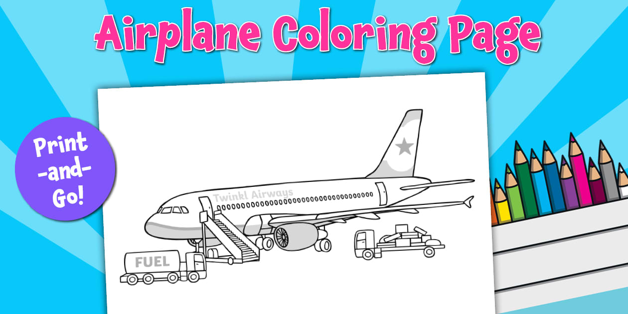 Airplane Coloring Page (teacher made) - Twinkl