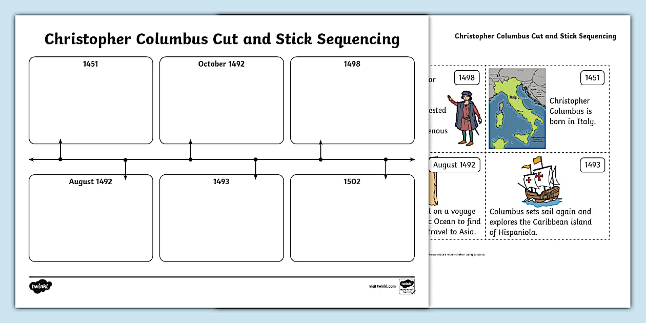 KS1 Christopher Columbus Cut and Stick Sequencing Activity