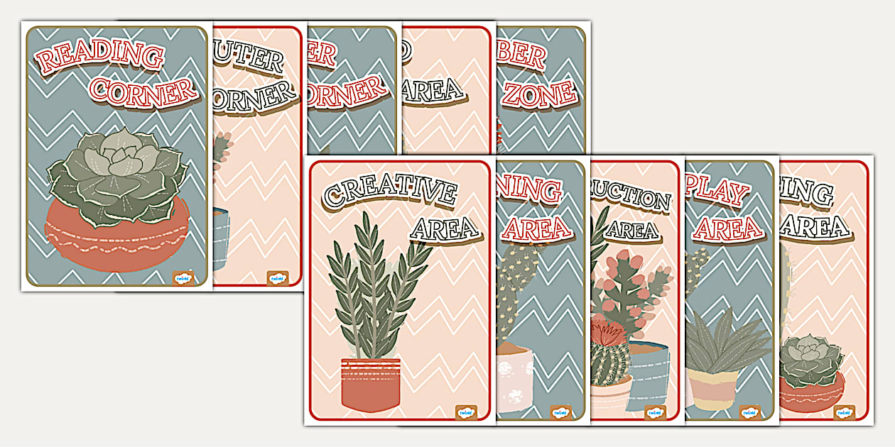 Succulents-Themed Classroom Area Signs (teacher made)