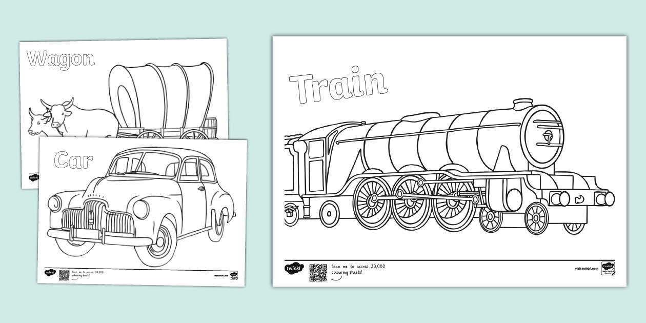 Old Transport Colouring Sheets - Twinkl