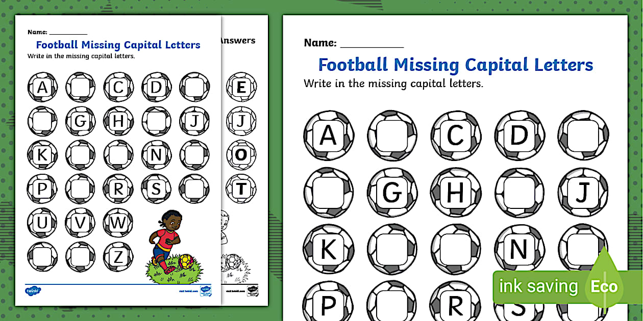 Football Missing Capital Letters Worksheet (teacher made)