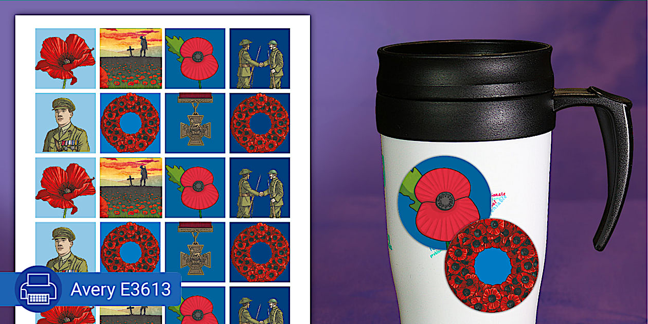 Remembrance Day Stickers - Blue Background (teacher made)
