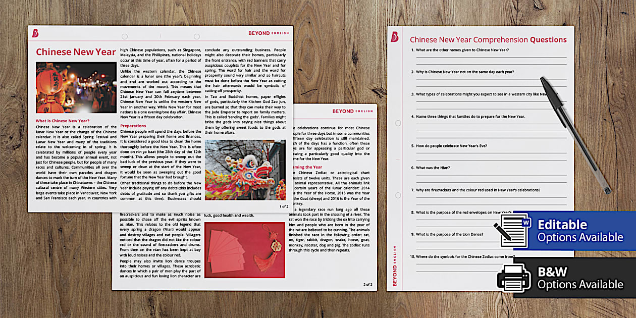 Chinese New Year Reading Comprehension Activity - Twinkl