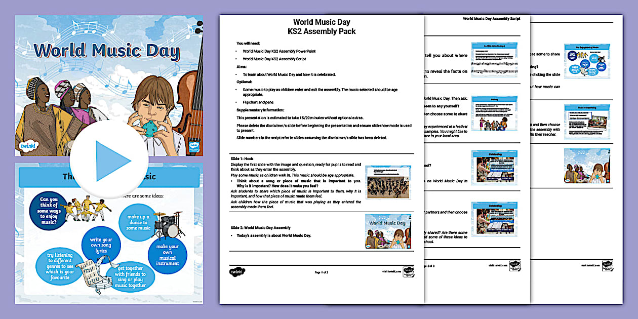 KS2 World Music Day Assembly Pack (teacher made) - Twinkl