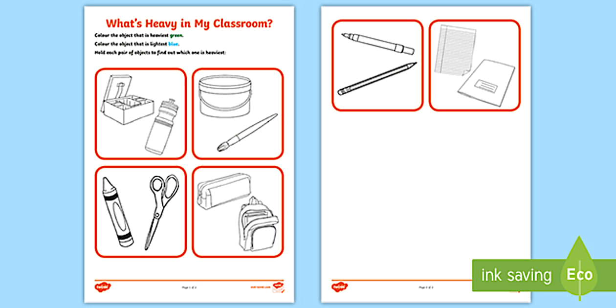 Exploration of Weight Senior Infants Worksheet