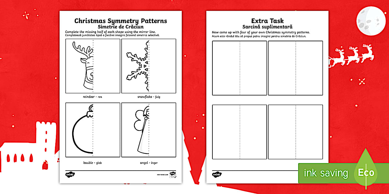 Christmas Symmetry Worksheet / Worksheets English/Romanian - Christmas