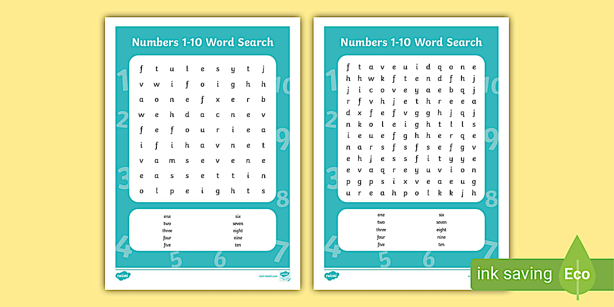 Numbers 1 to 10 Word Search for Kids - Primary Resources