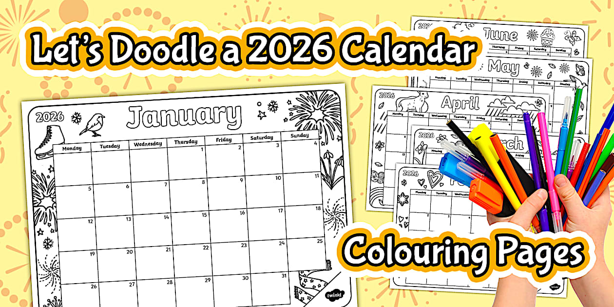 Let's Doodle a 2026 Calendar Colouring Pages