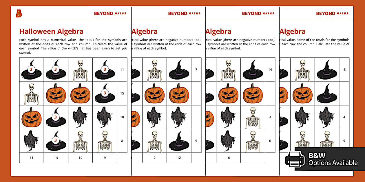 Differentiated Halloween Algebra Worksheets - Beyond Maths
