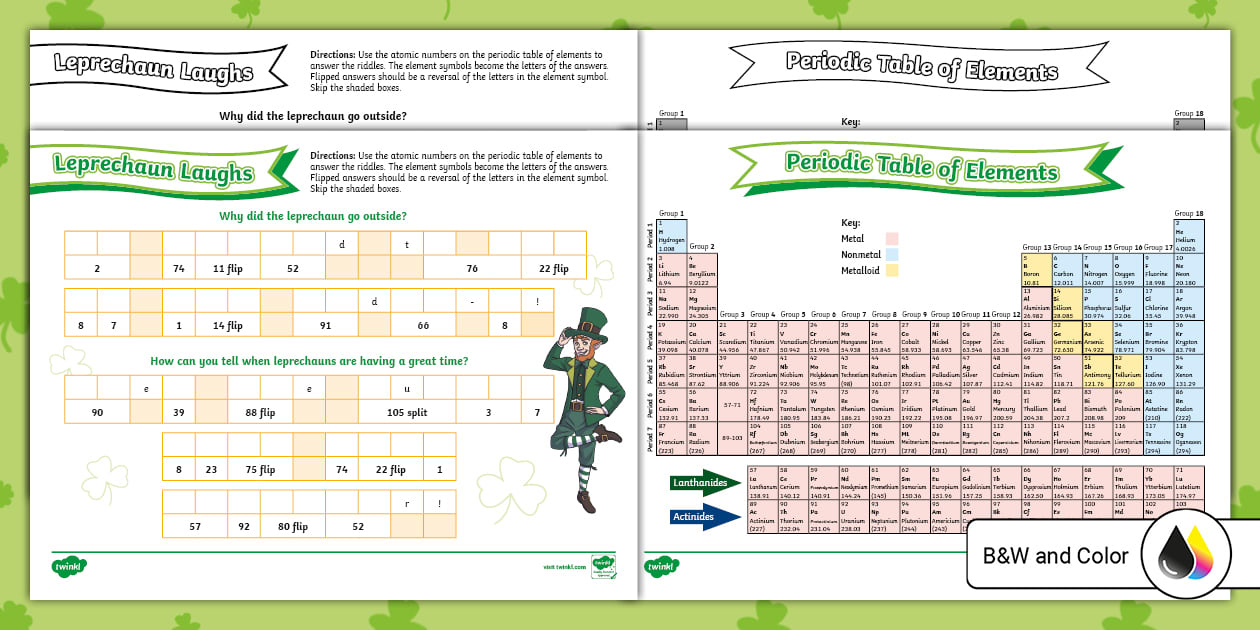 Leprechaun Laughs Periodic Table Decoder Challenge for 6-8
