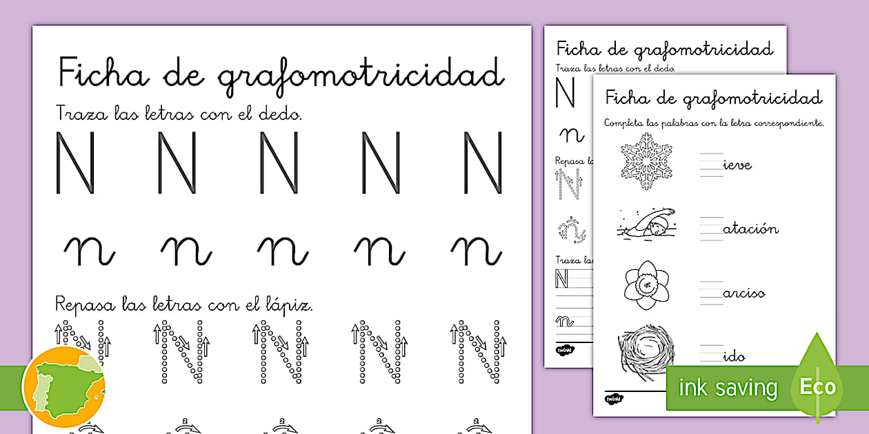 Ficha de grafomotricidad: La letra N (profesor hizo)