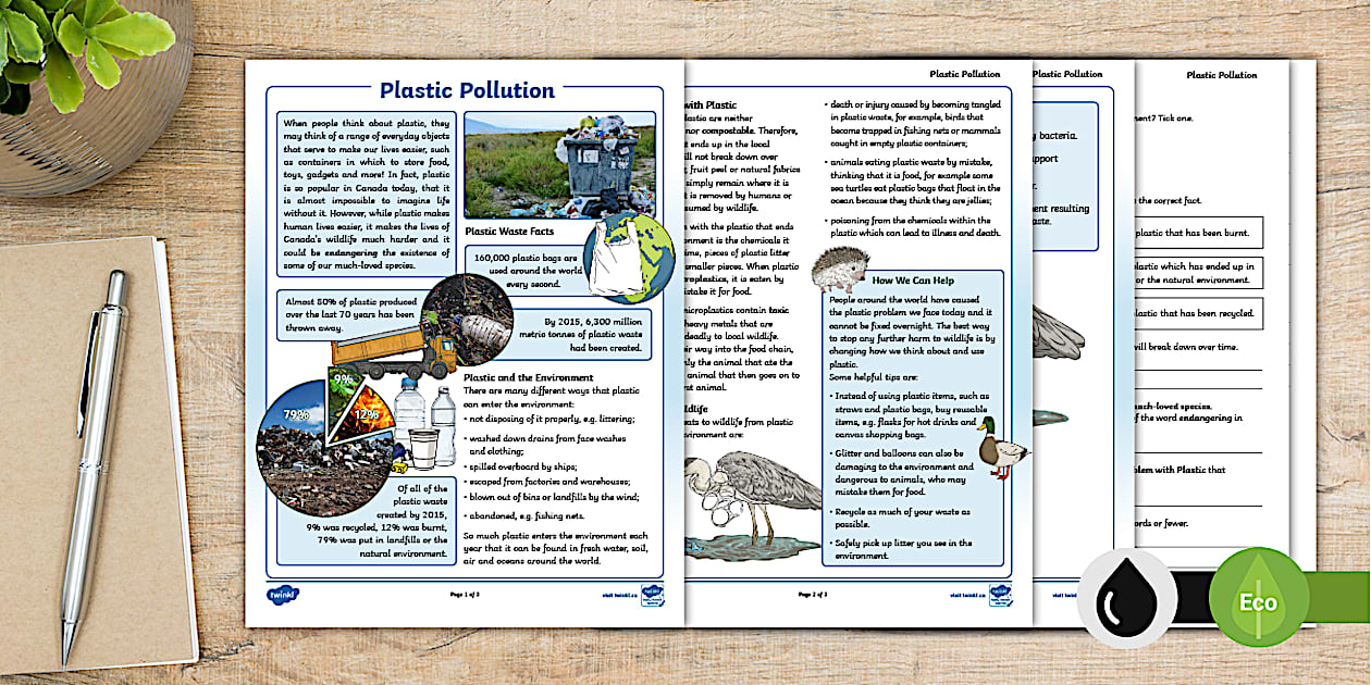 Plastic Pollution Reading Comprehension (teacher made)