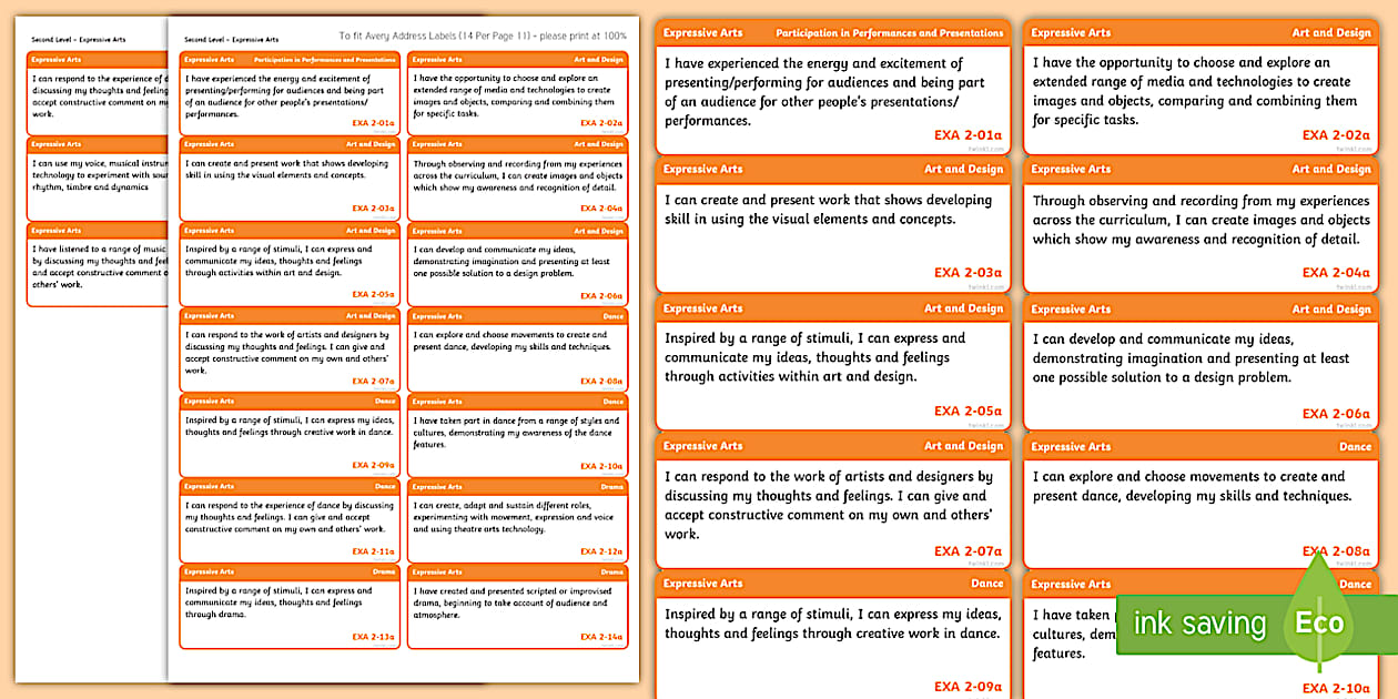 Editable CfE Second Level Expressive Arts Experiences and Outcomes