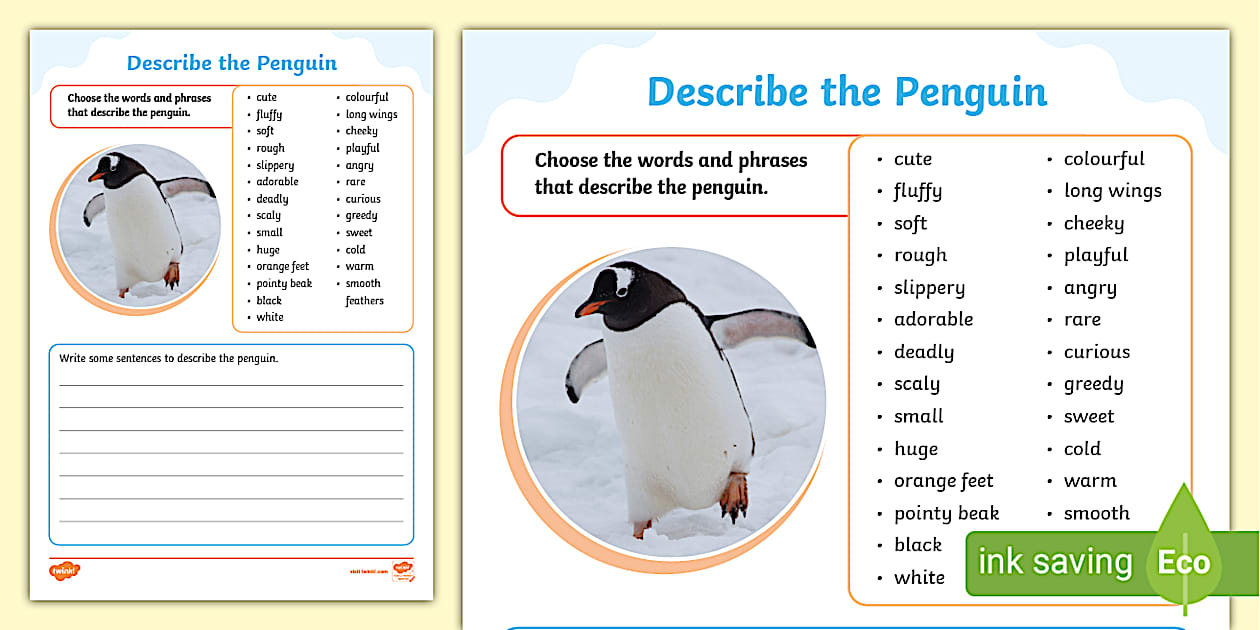 Describe the Penguin Writing,penguin,penguins (teacher made)