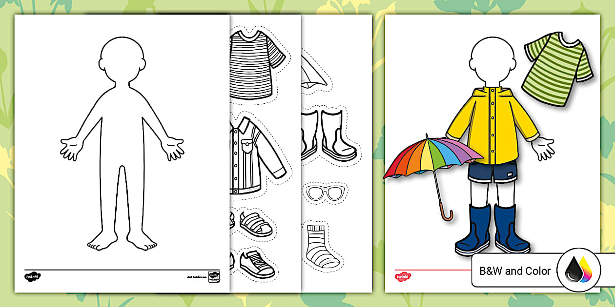 Blank Paper Doll With Spring Clothes Cutouts Worksheet