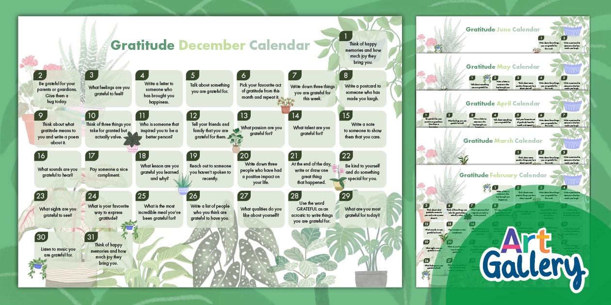 Gratitude Monthly Calendar Botanical-Themed Posters Pack