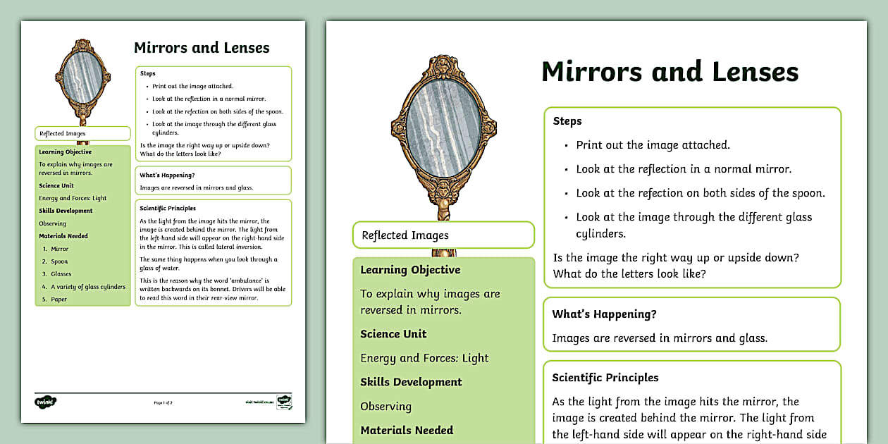 Reflected Images Science Experiment (teacher made) - Twinkl