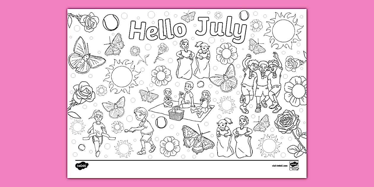 Hello July Colouring Page - KS1 - Summer (Teacher-Made)