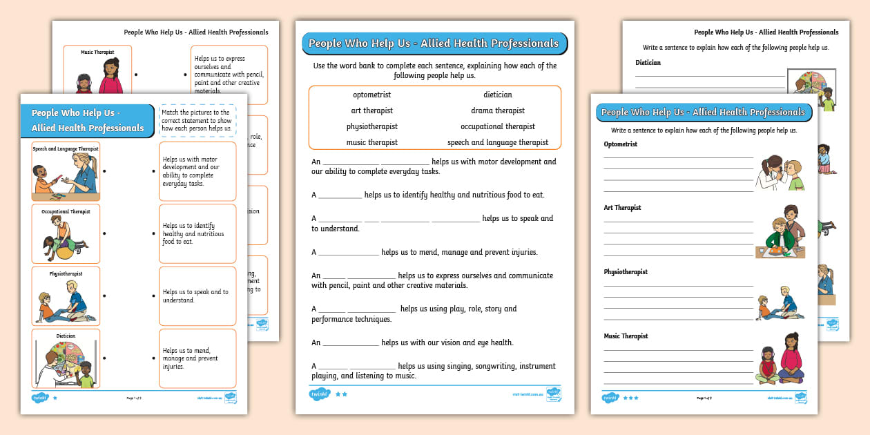 People Who Help Us - Allied Health Professionals Worksheet