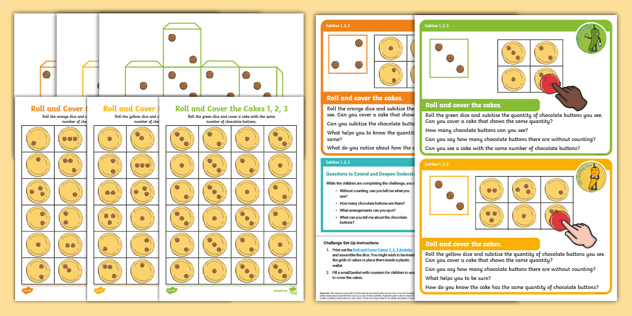 👉 EYFS Maths: Subitise 1, 2, 3: Roll and Cover the Cakes