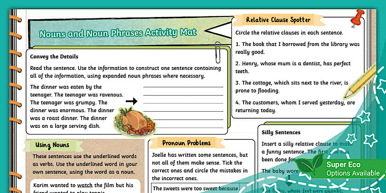 Nouns and Noun Phrases Activity Mat (Ages 9 - 11)