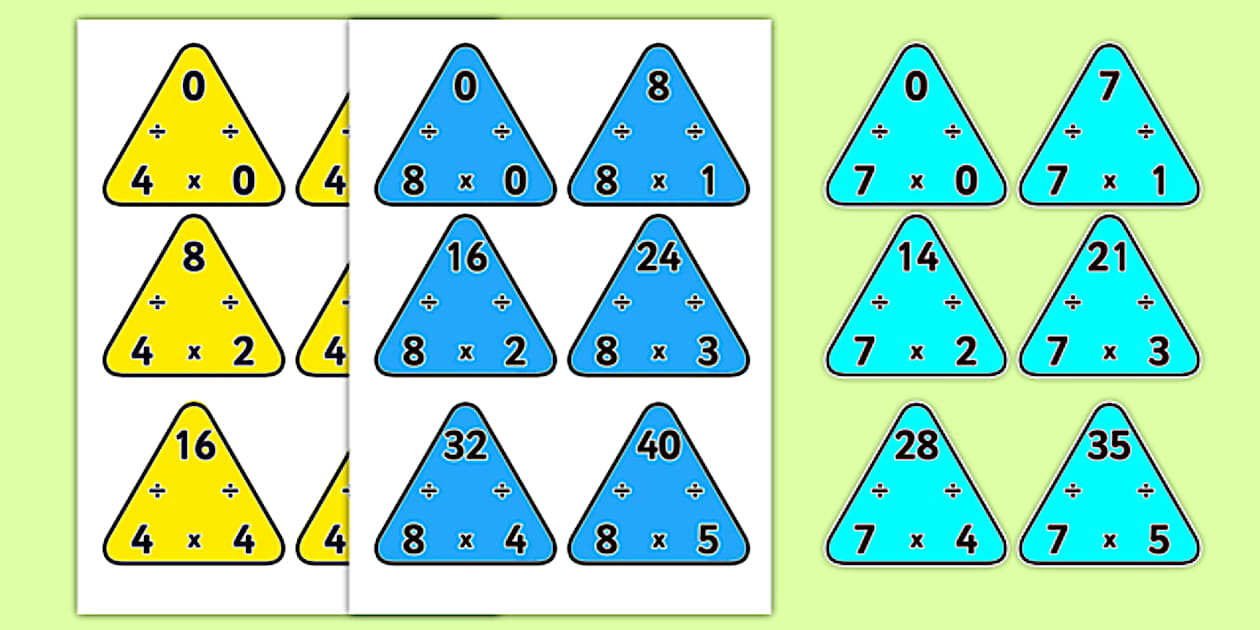 Black and White Multiplication Triangles 4, 7 and 8 Times Tables