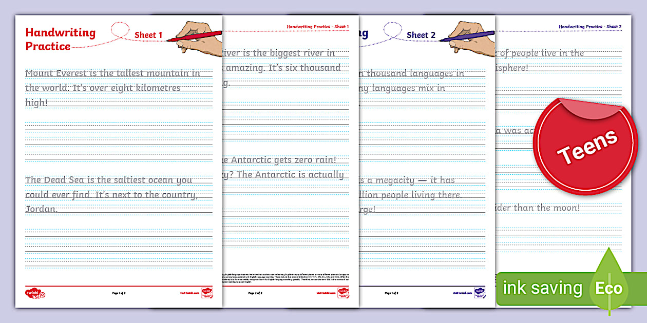 ESL Handwriting Tracing and Practice [Teens] - Twinkl