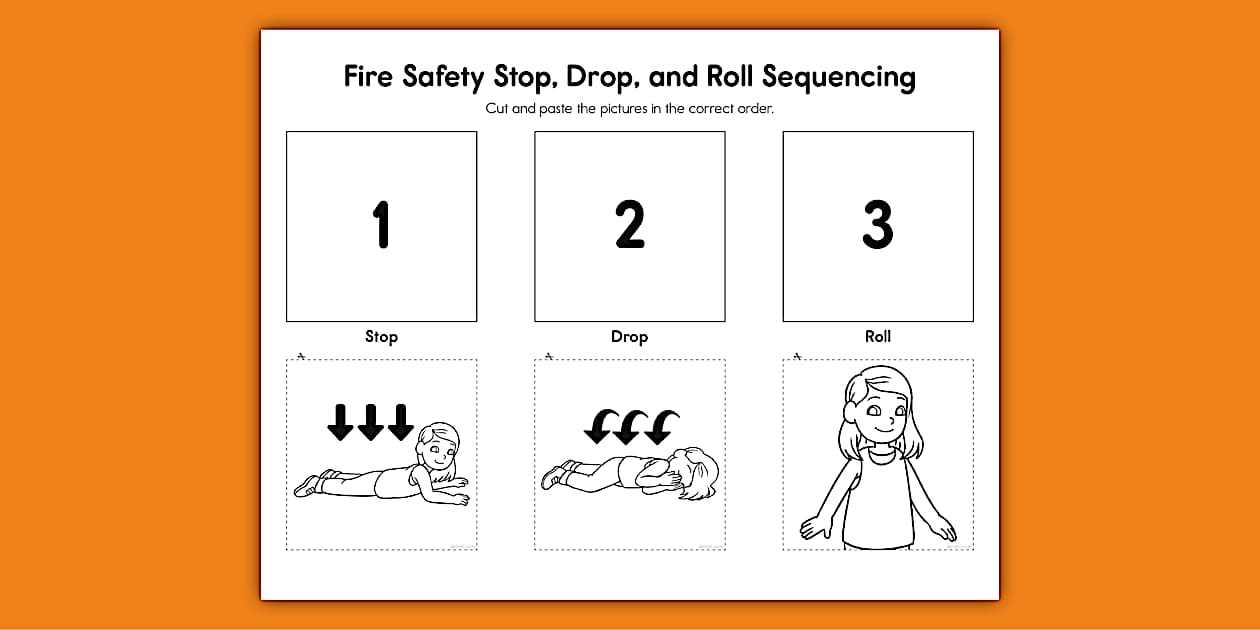 Fire Safety Stop, Drop, and Roll Sequence Worksheet | Twinkl
