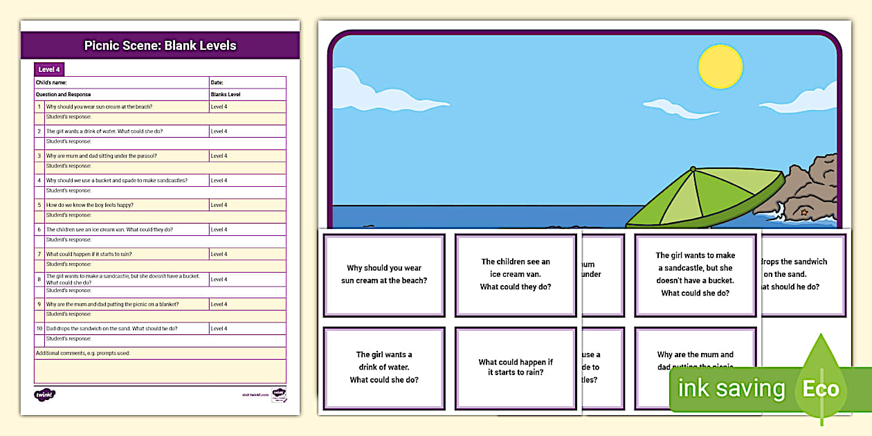 Picnic Scene Blanks Level 4 Questions (teacher made)