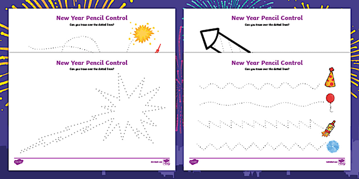 New Year's Eve Worksheet Activity | Pencil Control Sheets