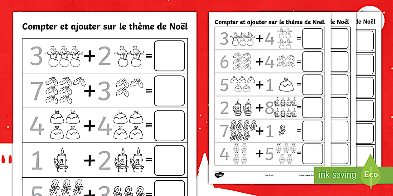 Feuilles d'activités pour compter sur le thème de Noël