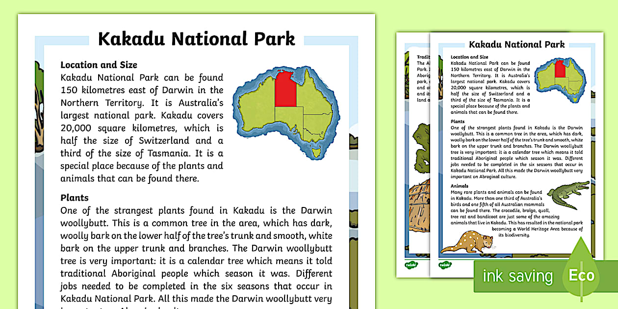 Kakadu National Park Junior Fact Sheet (teacher made)