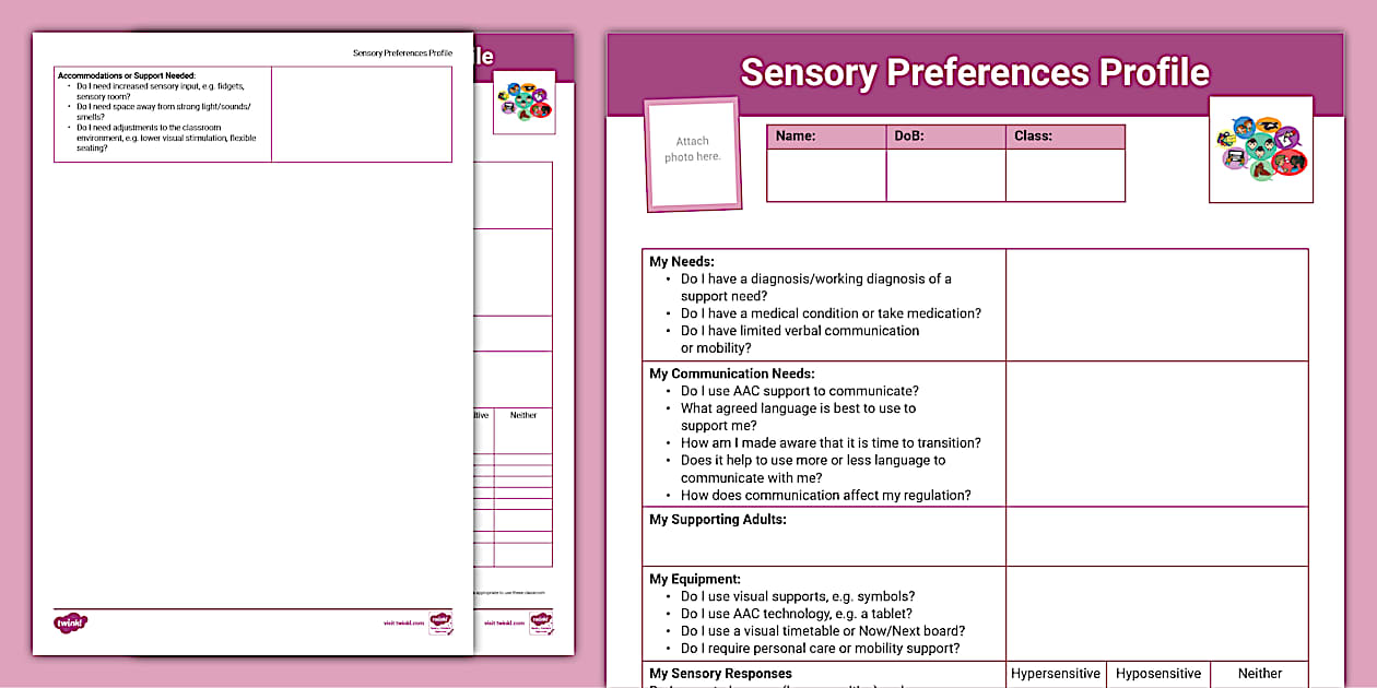 Sensory Preferences Editable Profile (teacher made) - Twinkl