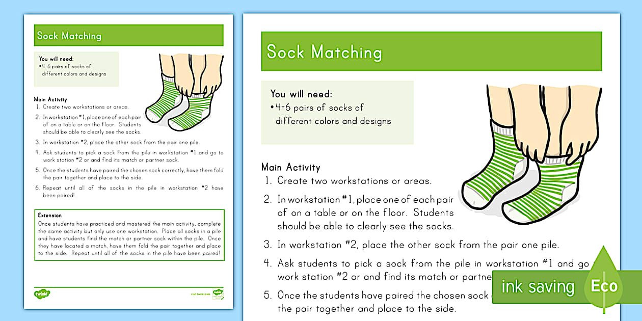 Sock Matching Activity Worksheet (teacher made) - Twinkl