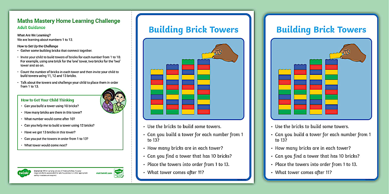 👉 Maths Numbers 10-13 Home Learning Challenge Building Towers