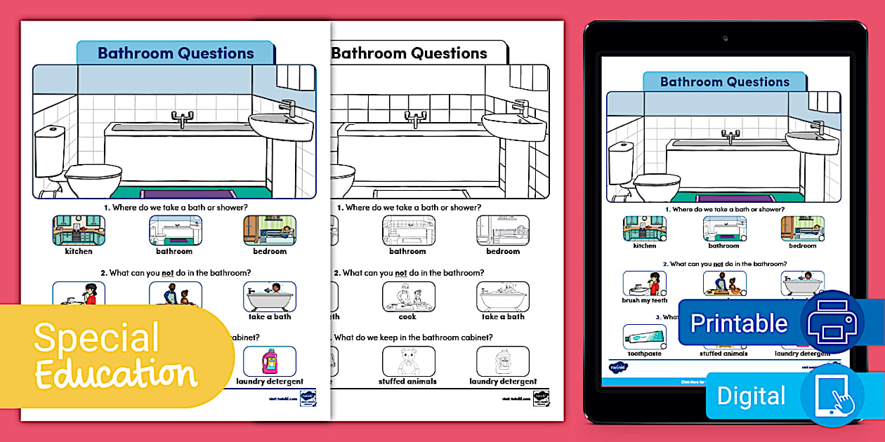 Life Skills: Bathroom Comprehension Worksheet - Twinkl