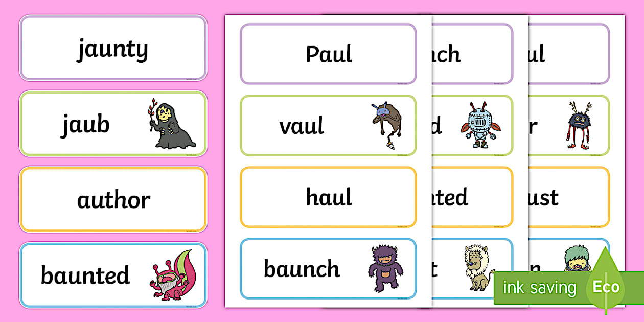 'Au' Words Phonics Flashcards - Phase 5 - Twinkl Resources