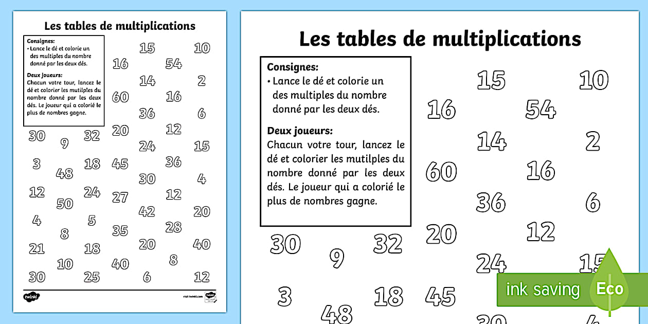 Fiche de calcul: Lance le dé les multiplications Feuille d'activités