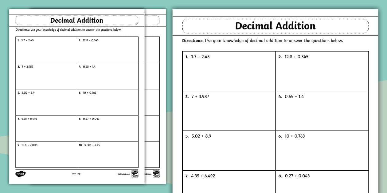 Middle School Basic Skills Decimal Addition Intervention