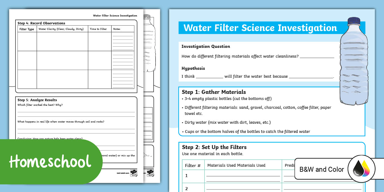 Homeschool Water Filter Science Investigation (teacher made)