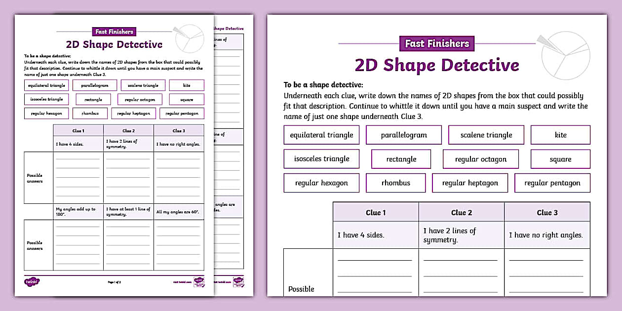 Fast Finishers 2D Shape Detective Activity Sheets - Twinkl