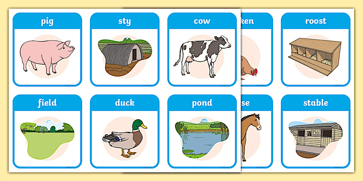 On the Farm Animals and Where They Live Matching Cards