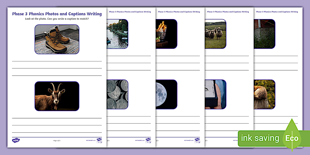 Phase 3 Phonics Photos and Captions Writing (teacher made)