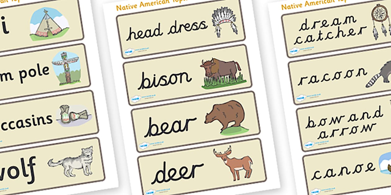 Cursive Native American Word Cards (teacher made) - Twinkl
