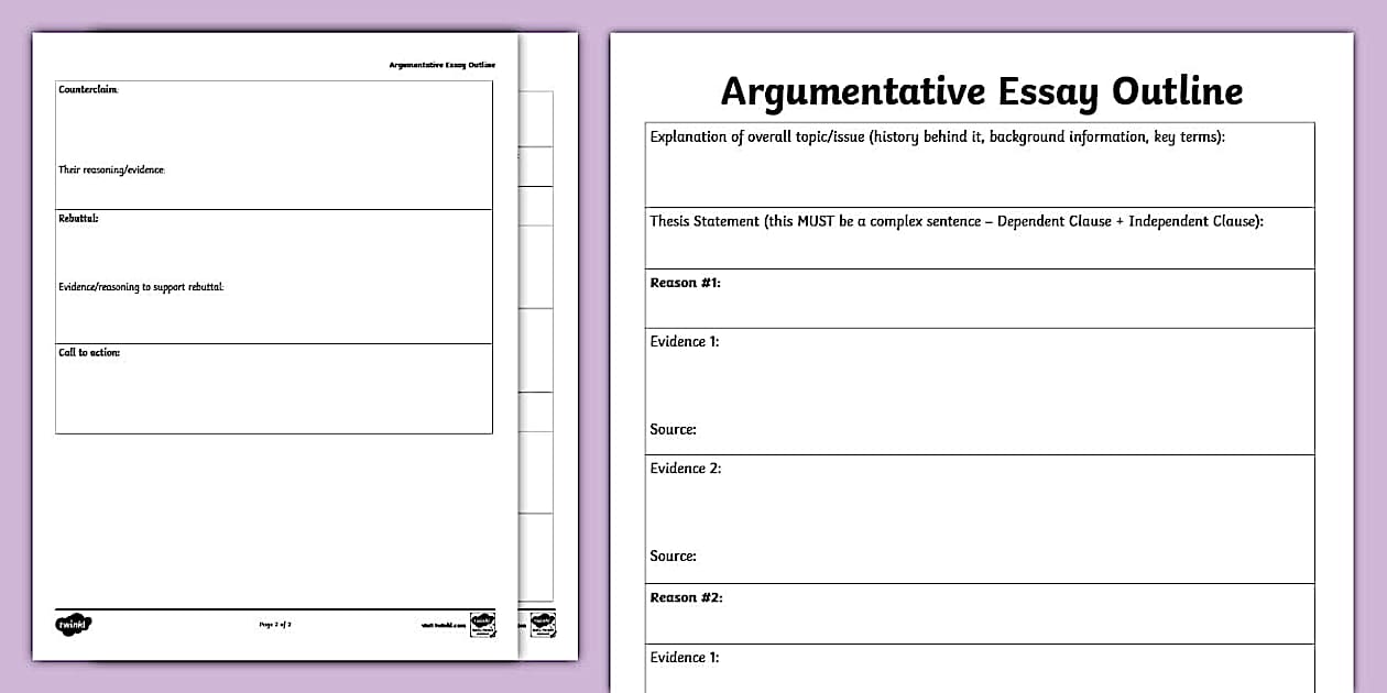 Argumentative Essay Outline for 6th-8th Grade (teacher made)