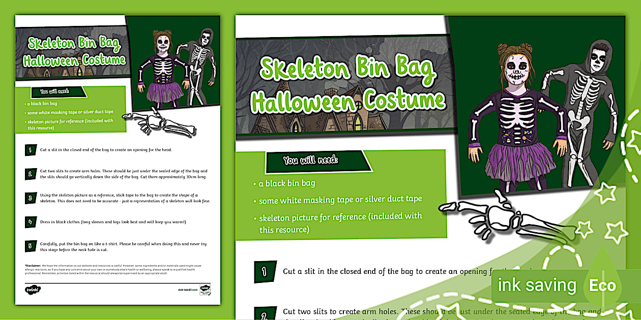 Skeleton Bin Bag Halloween Costume