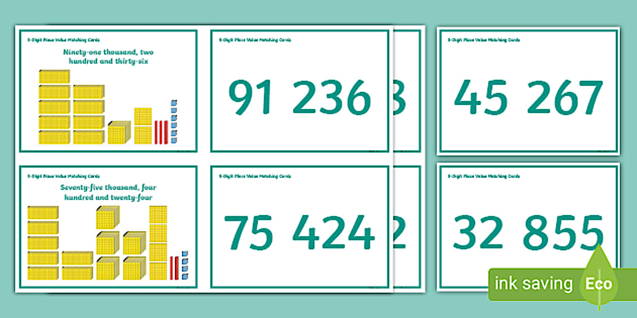 Editable 5-Digit Place Value Matching Cards (Lehrer gemacht)